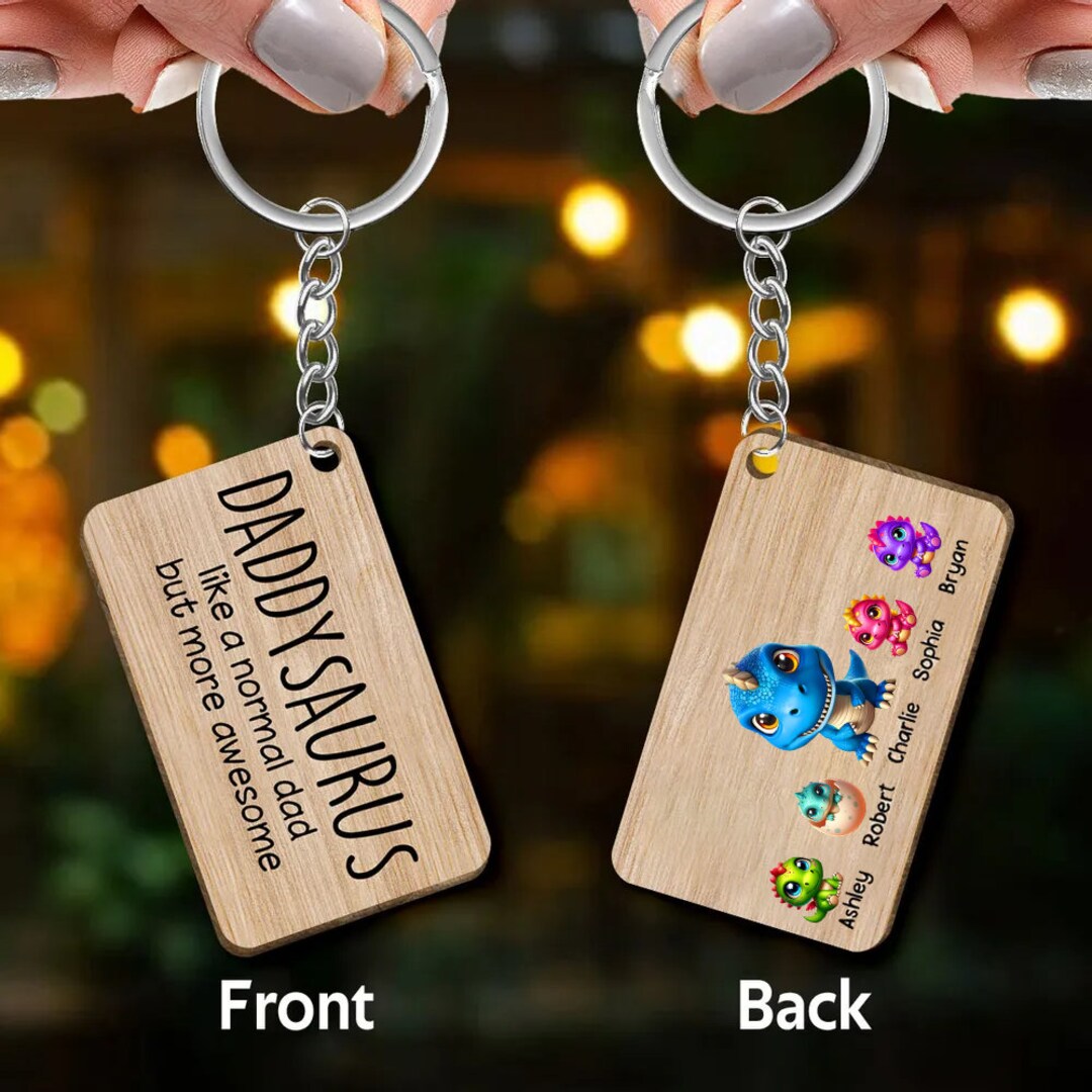 Custom Daddysaurus Gifts, Fathers Day Gifts, Funny Dad Keychain ...