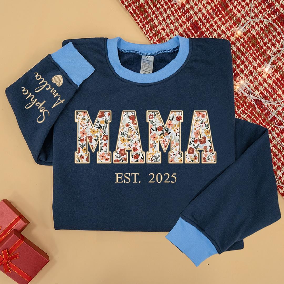 Custom Embroidered Mama Sweatshirt, Mama Floral Applique Sweatshirt ...