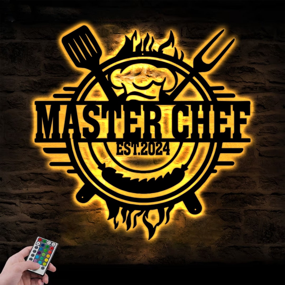 Custom Backyard Bar & Grill Metal Wall, Custom Family Name Patio Metal Sign With Led Lights, BBQ ...