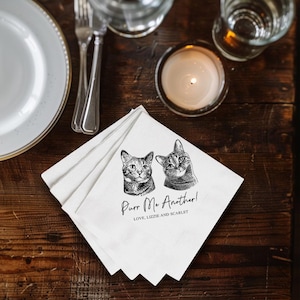 Personalized Illustrated Cat Wedding Napkins, Personalized Pet Cocktail ...