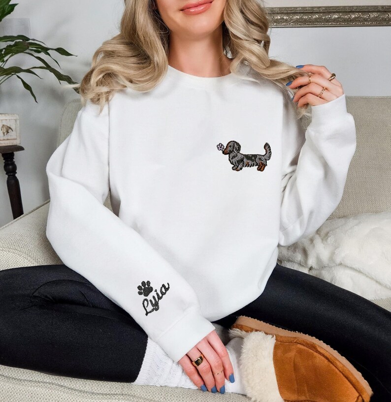 Custom Embroidered Dachshund Sweatshirt With Dog Name on Sleeve ...