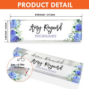 Personalized Office Name Plate for Desk, Flower Design on Acrylic Glass ...