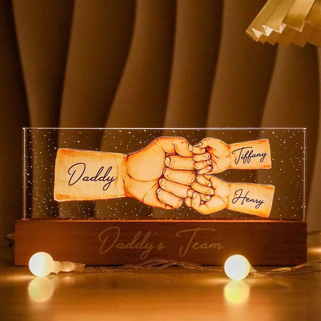 Personalized Dad's Team Fist Bump Acrylic LED Night Light, Fist Bump ...