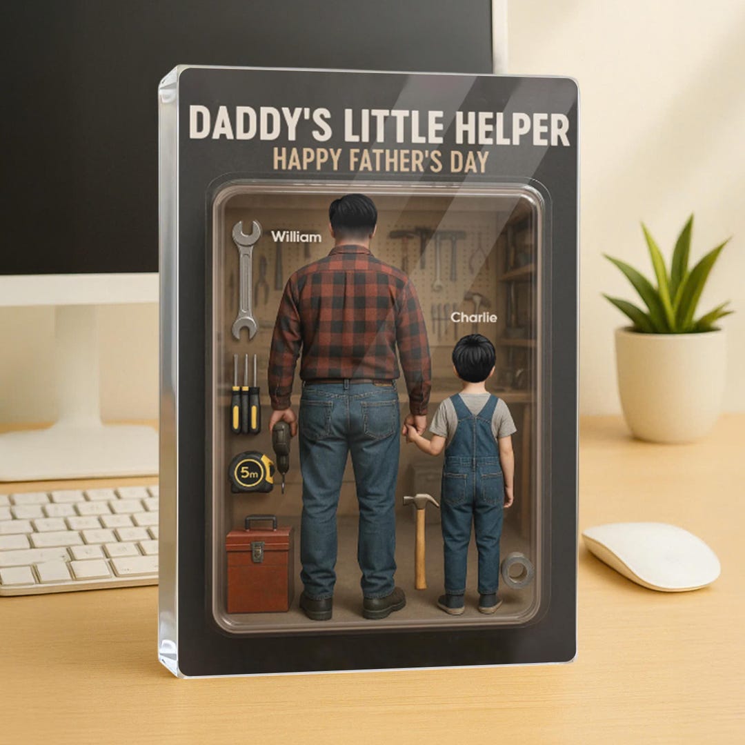 Custom 3D Effect Daddy Little Helper Figure, Personalized Flat ...
