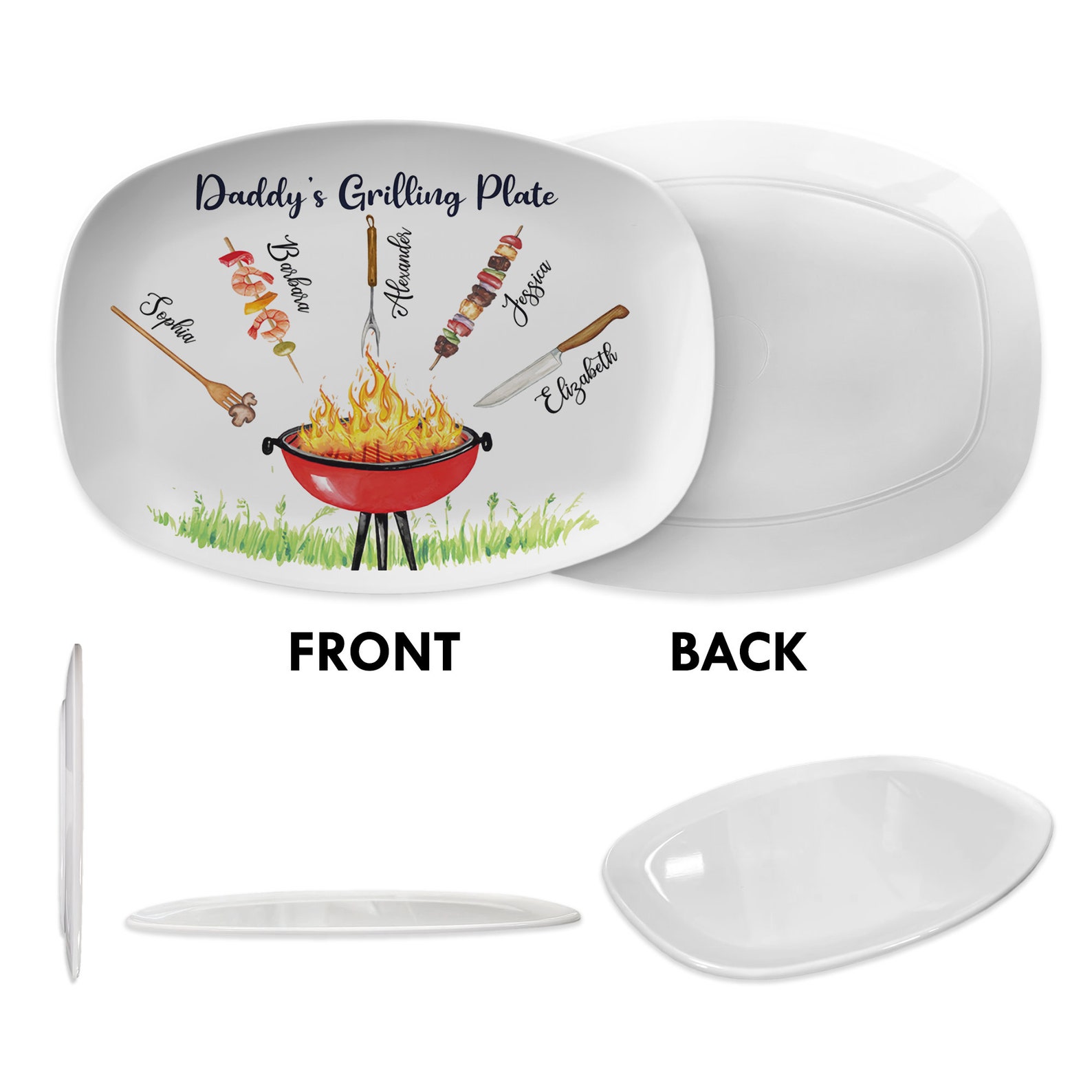 Grandpa Custom Grilling Platter With Kids Name, BBQ Platter Papa's Gift ...