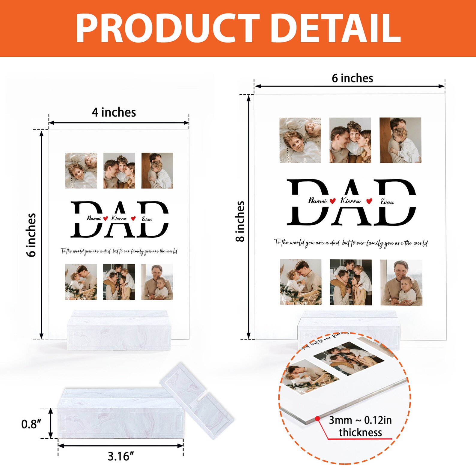 Custom Photo Collage Acrylic Plaque Gift for Dad, Personalized Family ...