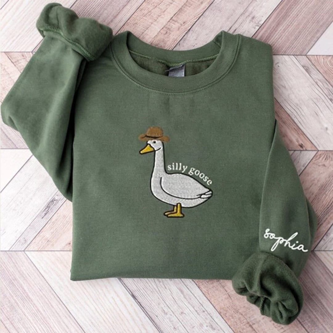 Embroidered Silly Cowboy Goose Sweatshirt, Custom Name Embroidered ...