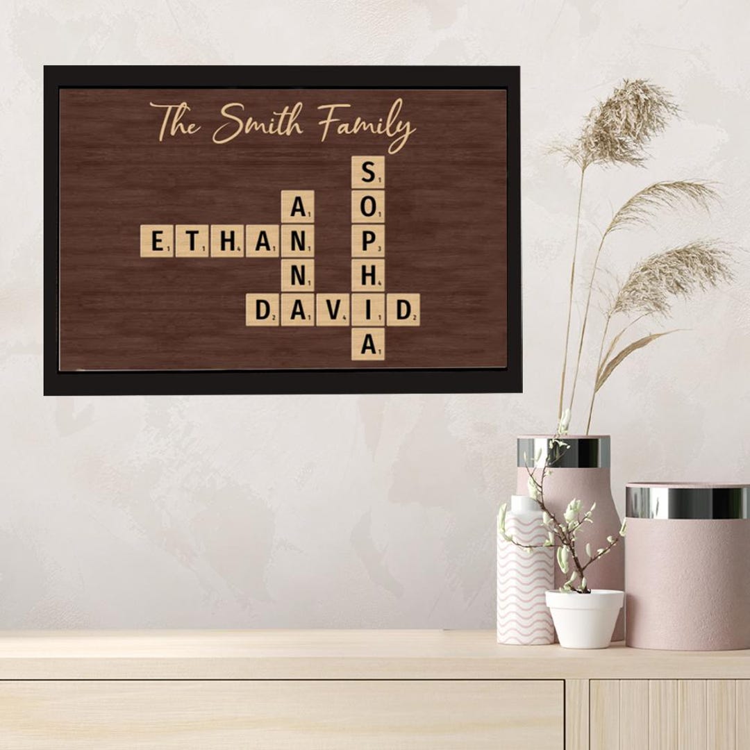 Personalized Our Family Crossword Wooden Plaque, Custom Family Name ...