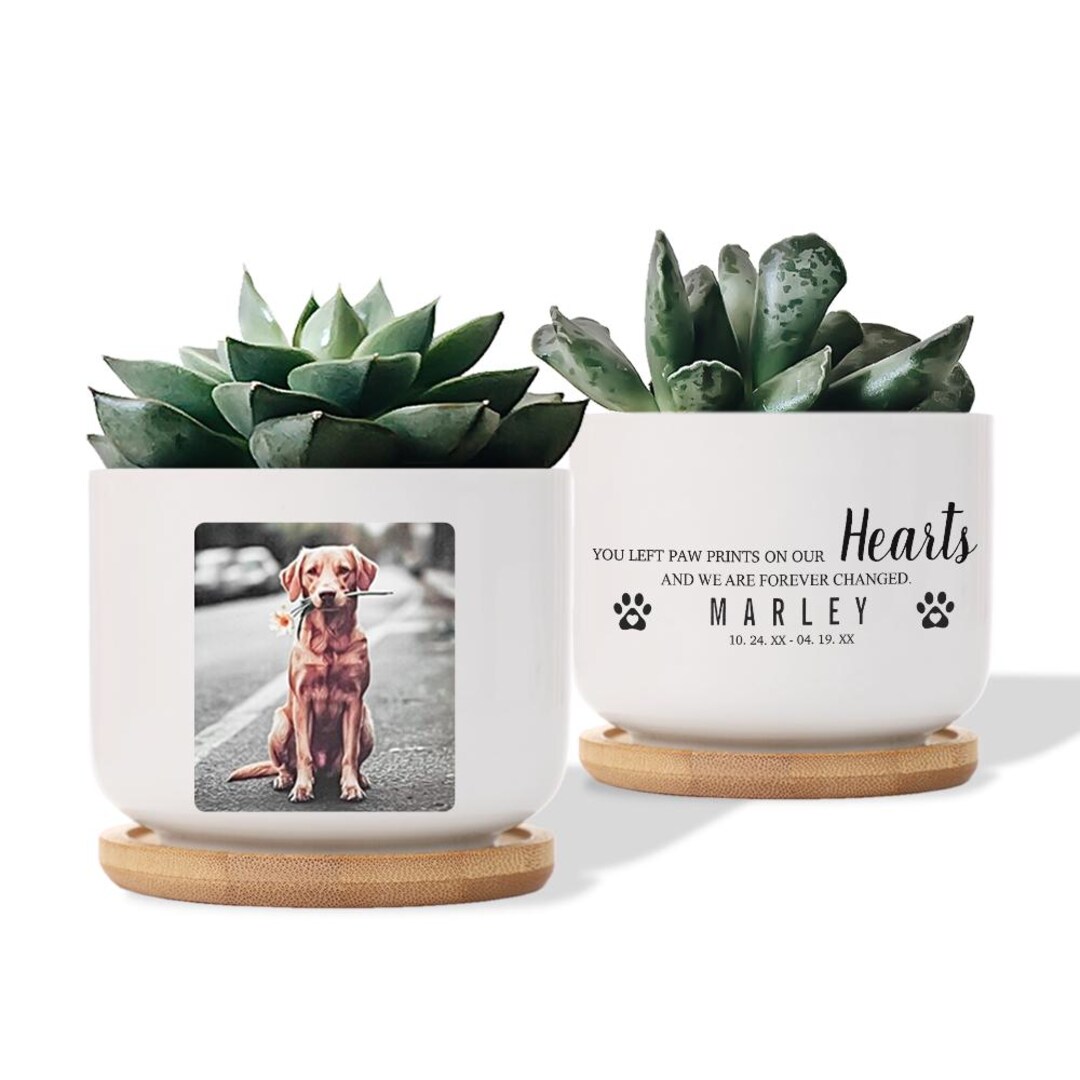 Personalized Dog Memorial Plant Pot, Dog Portrait Planters Pots With ...