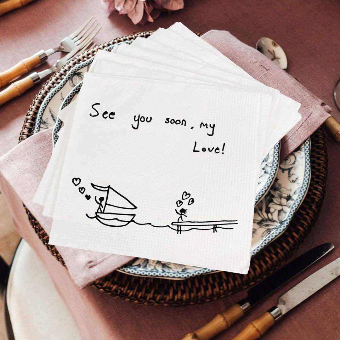 Custom Love Note Hand Drawn Napkins, Personalized Handwritten Note ...