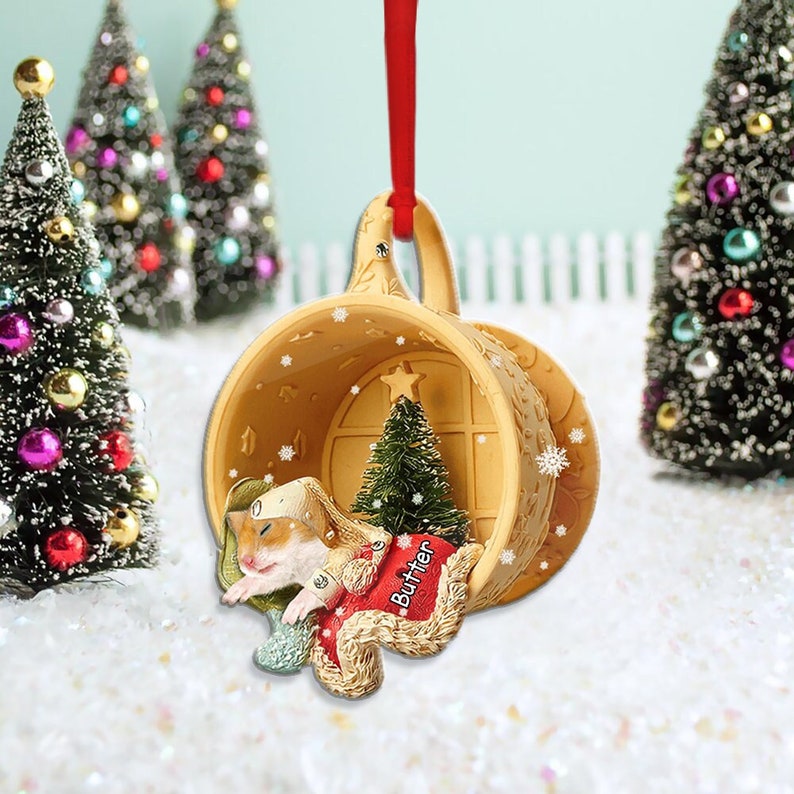 Custom Hamster Sleeping in Yellow Tiny Cup Christmas Ornament, Hamster ...