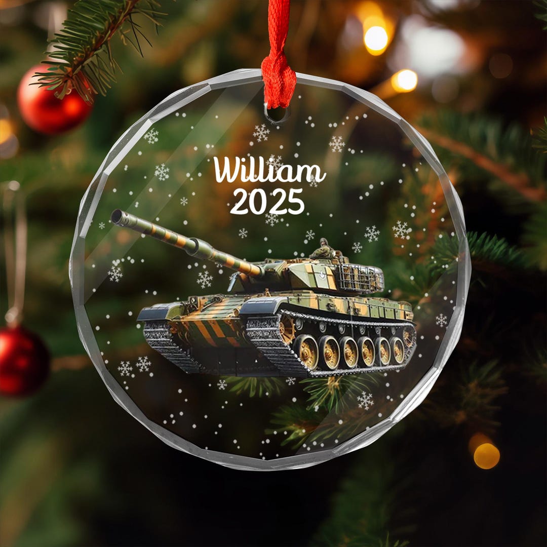 Personalized Tank Glass Ornament, Military Tank Ornament for Christmas ...