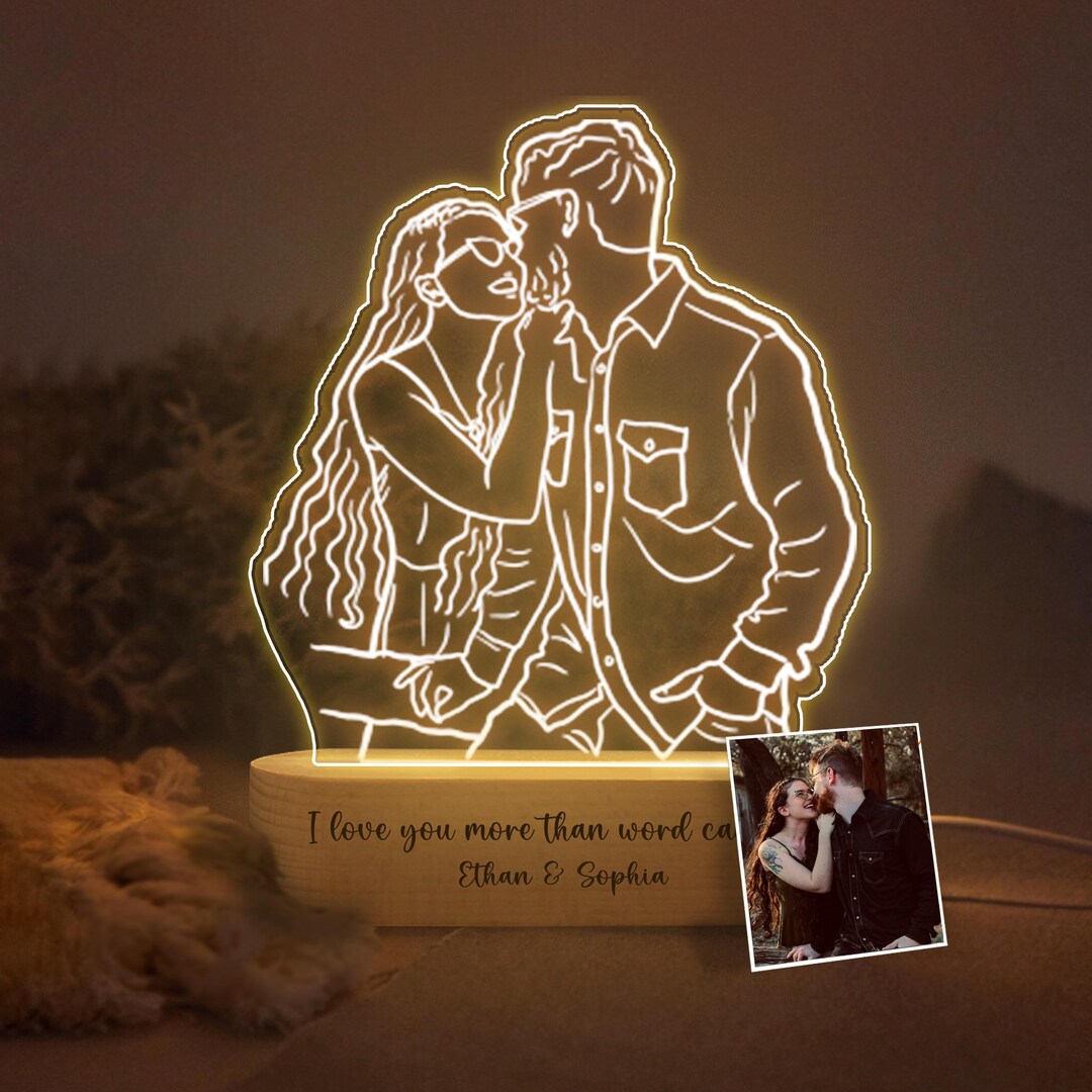 Personalized Photo Night Lamp, Custom Picture Night Light, Line Art ...
