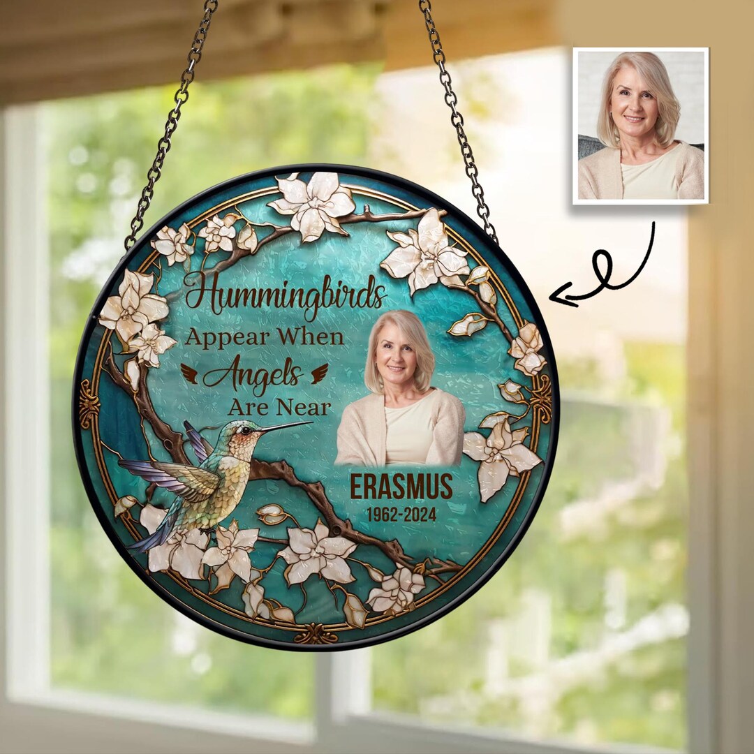 Family Memorial Stained Glass Window Hanging Suncatcher, Custom Photo ...