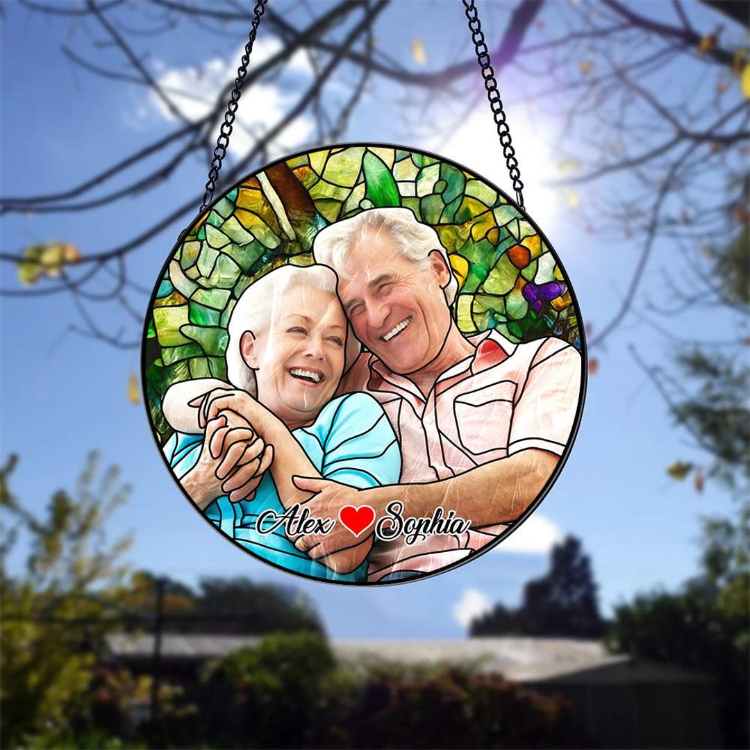 Custom Couple Photo Suncatcher, Wedding Anniversary Valentine Gift for ...