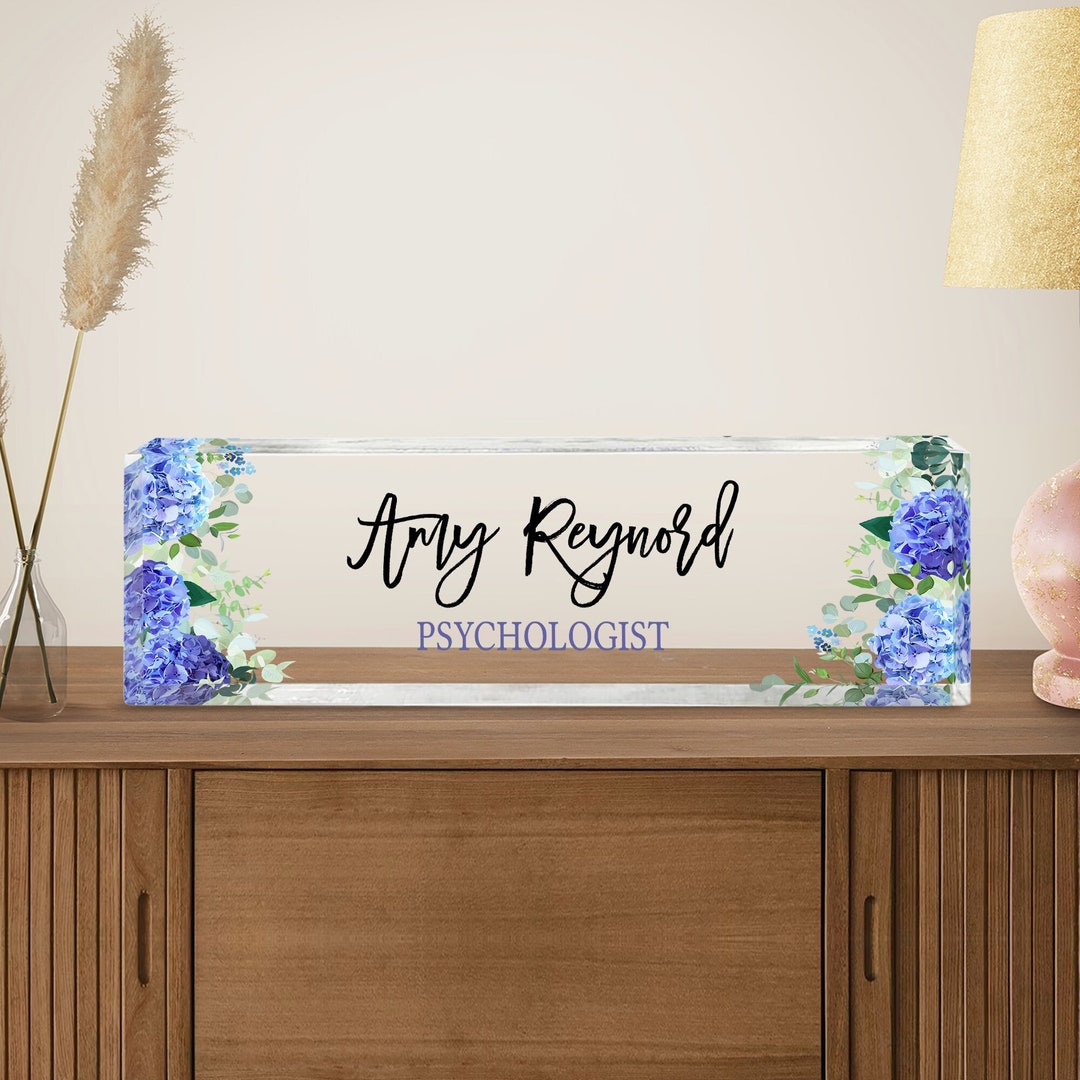 Personalized Office Name Plate for Desk, Flower Design on Acrylic Glass ...