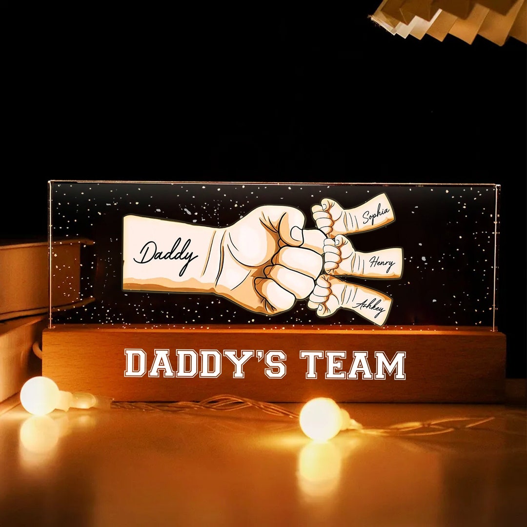 Personalized Dad's Team Fist Bump Acrylic LED Night Light With Name ...
