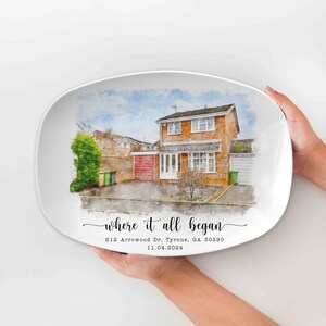 Custom Photo House Portrait Platter, Watercolor House Platter ...