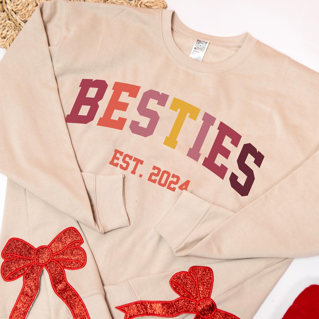 Besties Side Bow Cut-out Sweatshirt With Glitter, Trendy Coquette Bow ...