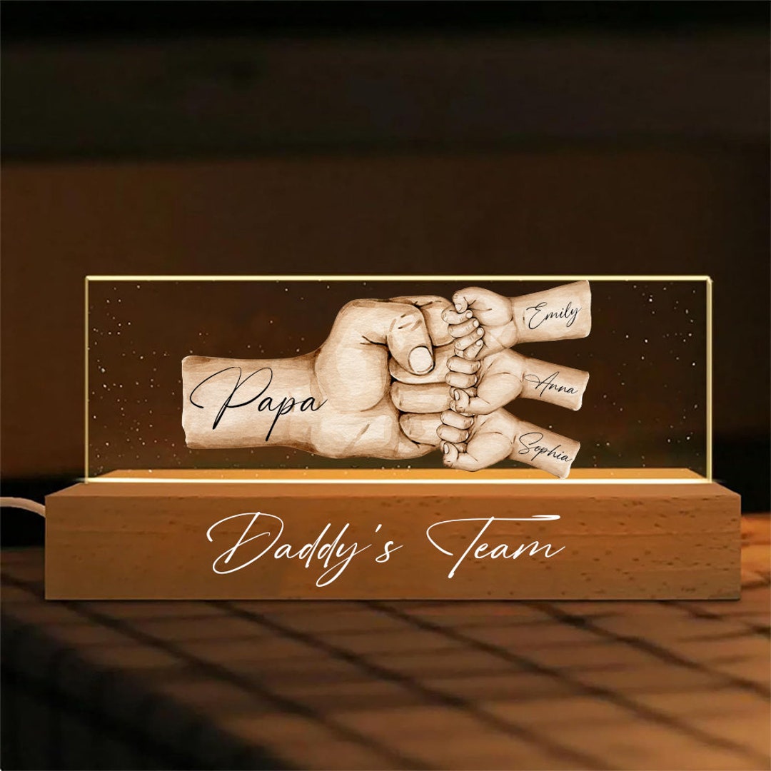 Personalized Daddys Team Fist Bump Acrylic Led Night Light Custom Dad