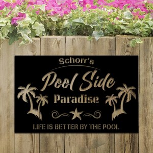 Personalized Metal Poolside Paradise Sign With Led Lights, Custom ...