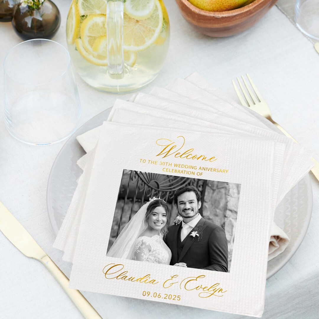Personalized Photo Anniversary Napkins, Custom 30th Anniversary Napkins ...