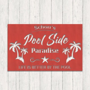 Personalized Metal Poolside Paradise Sign With Led Lights, Custom ...
