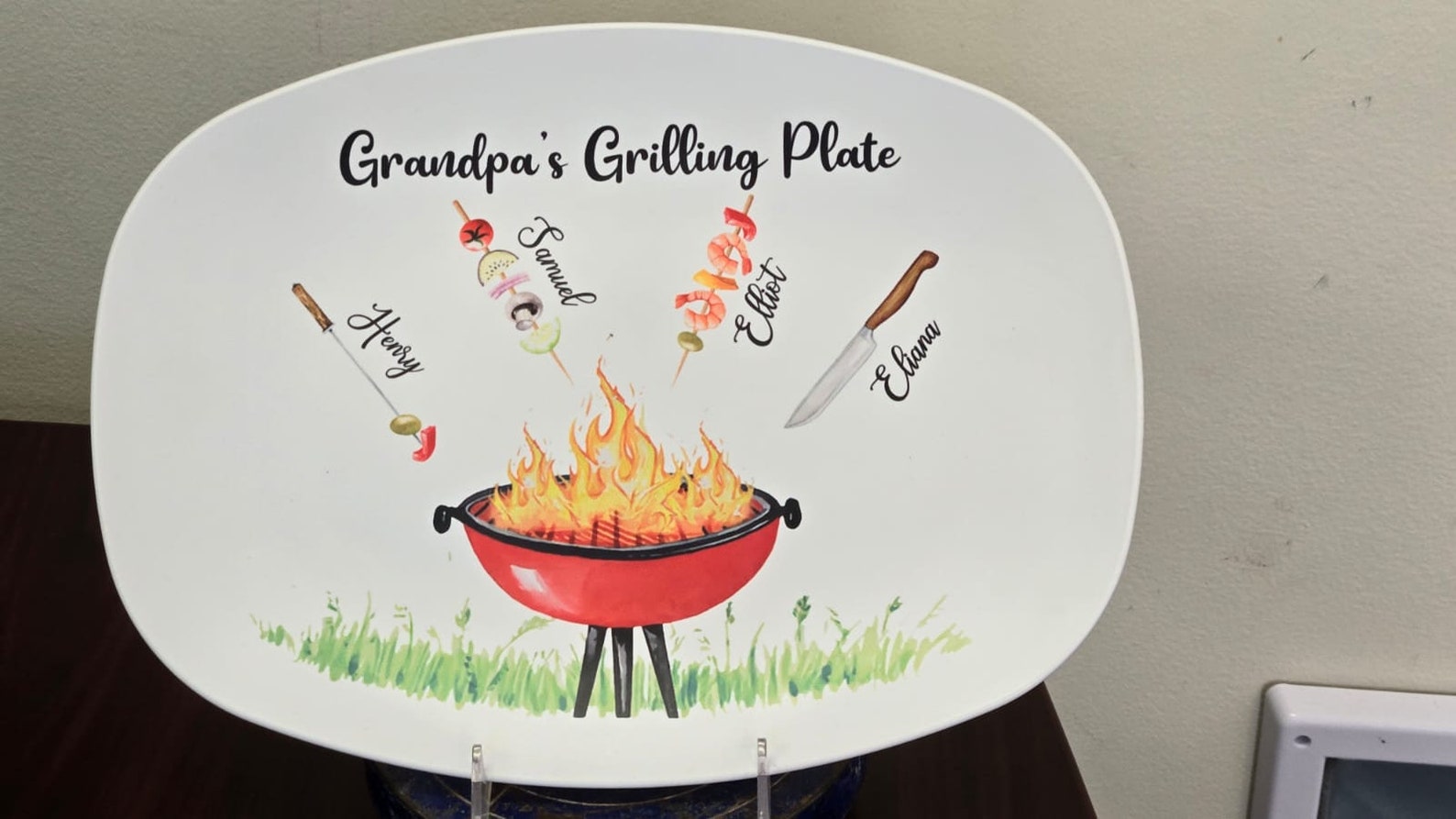 Grandpa Custom Grilling Platter With Kids Name, BBQ Platter Papa's Gift ...