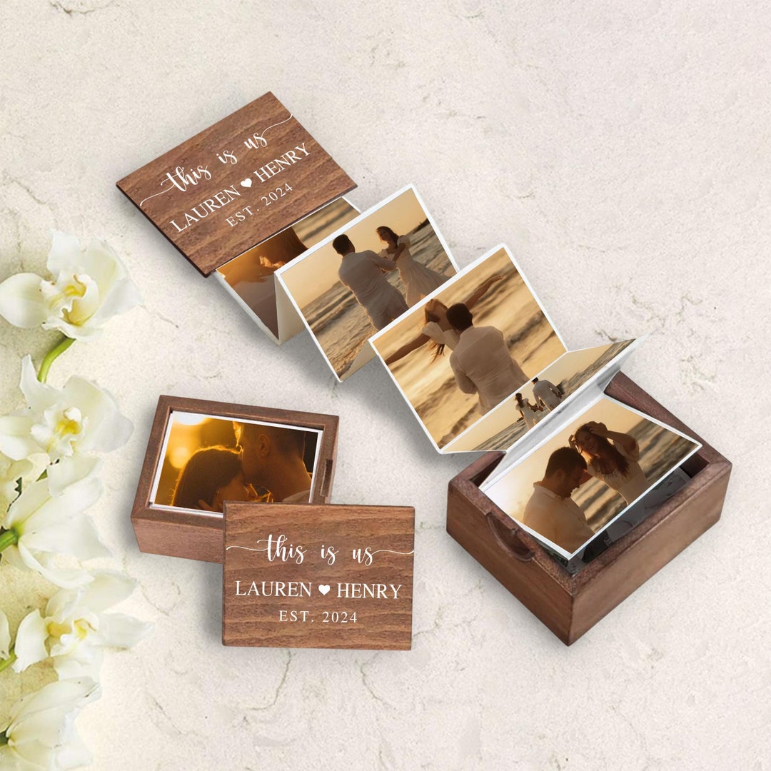 Pull Out Photo Wooden Box, Custom Photo Album Collection Gift, Photo ...