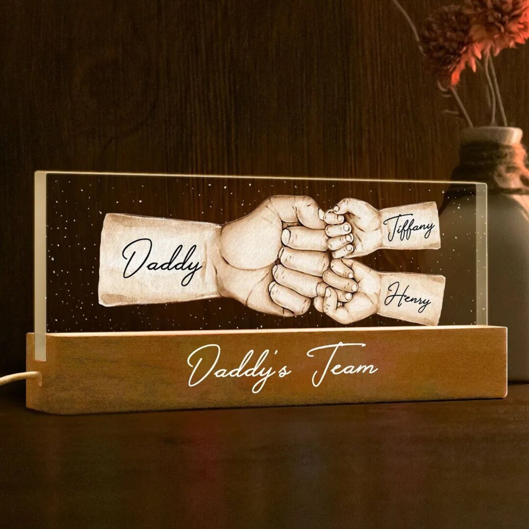 Personalized Dad's Team Fist Bump Acrylic LED Night Light, Birthday ...
