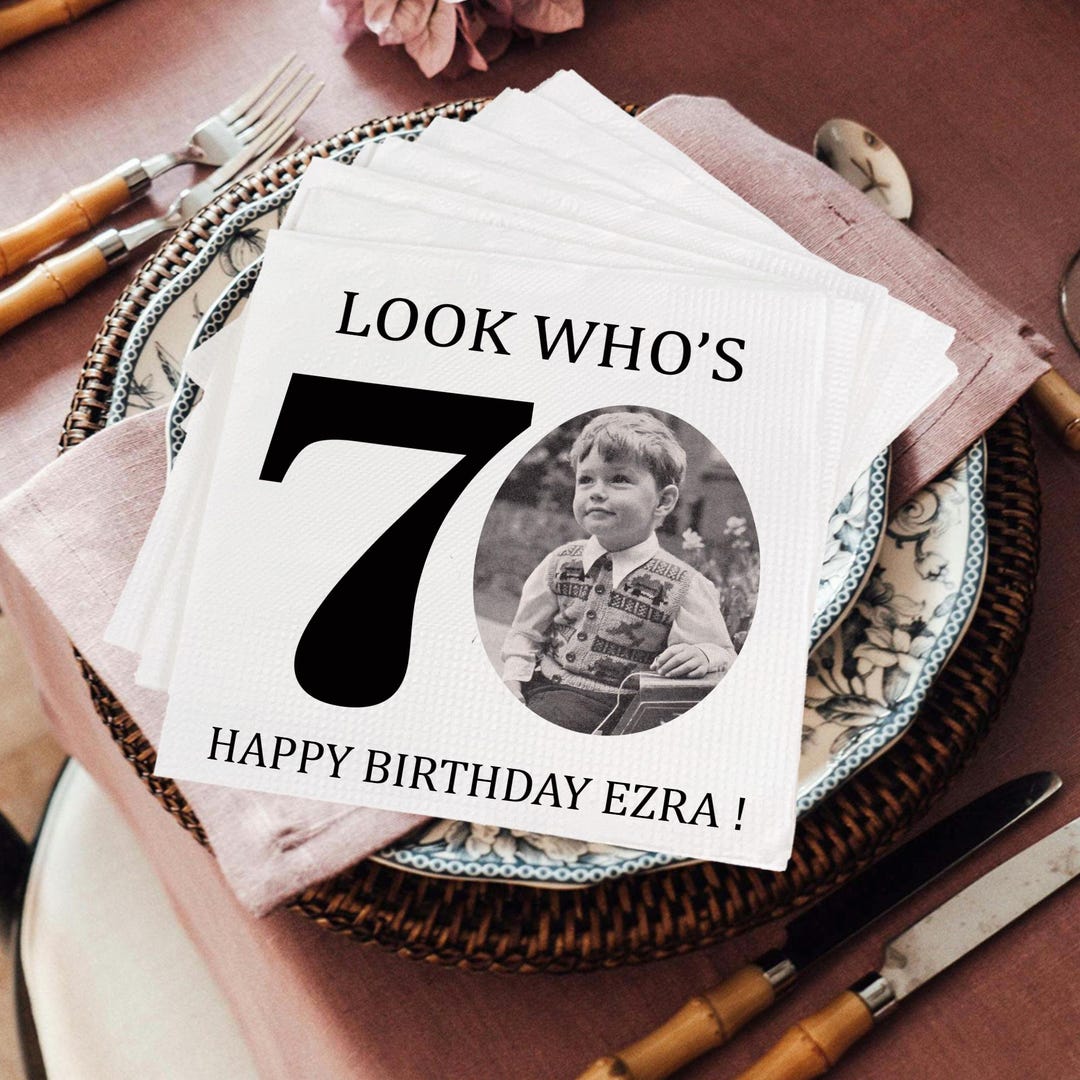 Custom 70th Birthday Napkins, Personalized Birthday Napkins, Cocktail ...