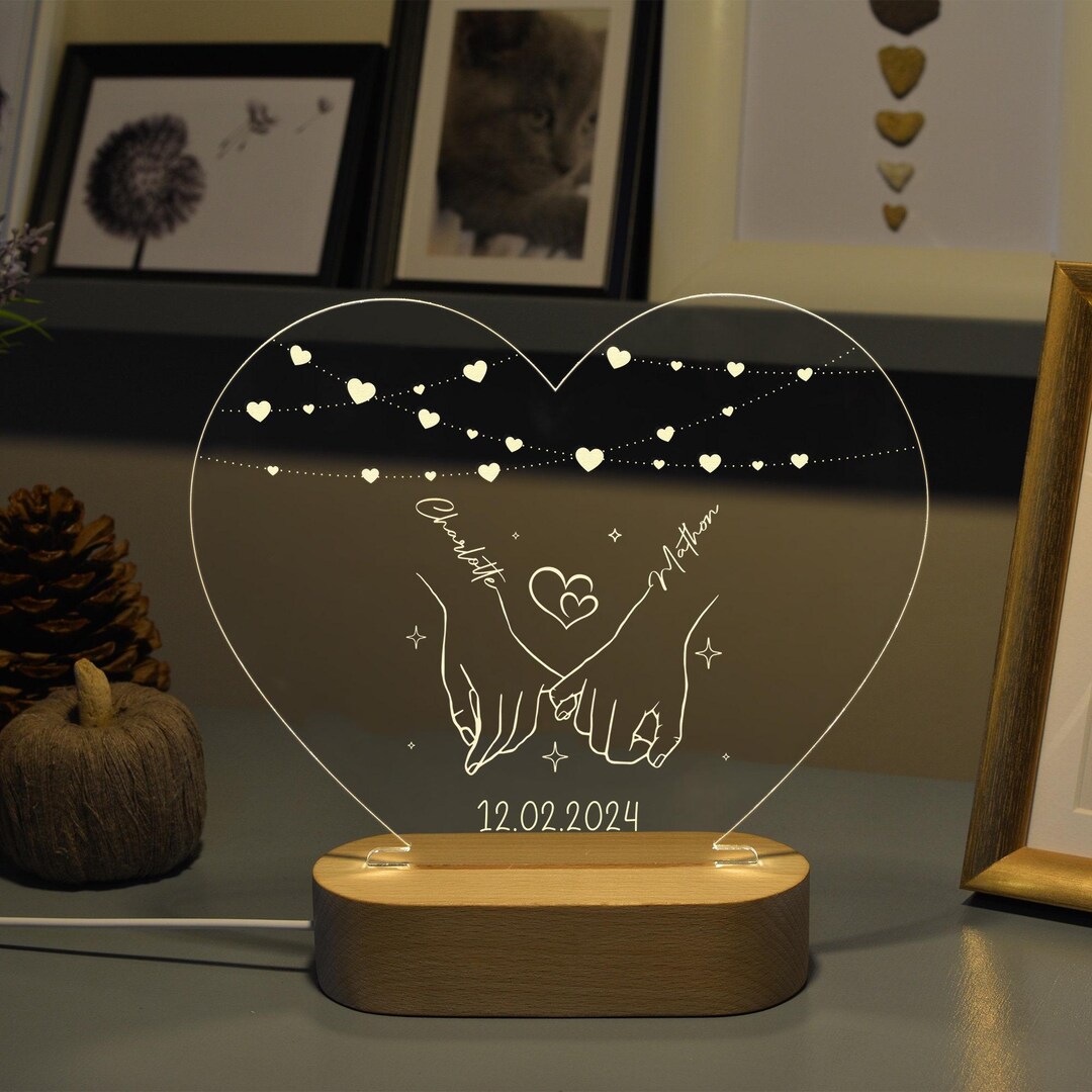 Personalized LED Heart Couple Name Light, Anniversary Gift, Love ...