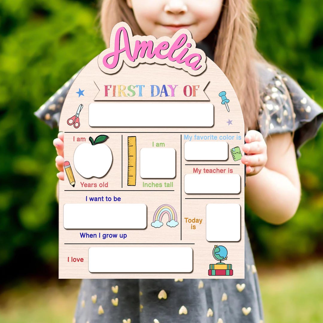 Custom First Day of School Sign, Back to School Photo Prop for Kids ...