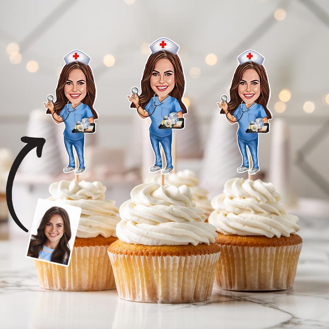 Personalized Nurse Cupcake Toppers, Funny Nurse Caricature, Custom ...