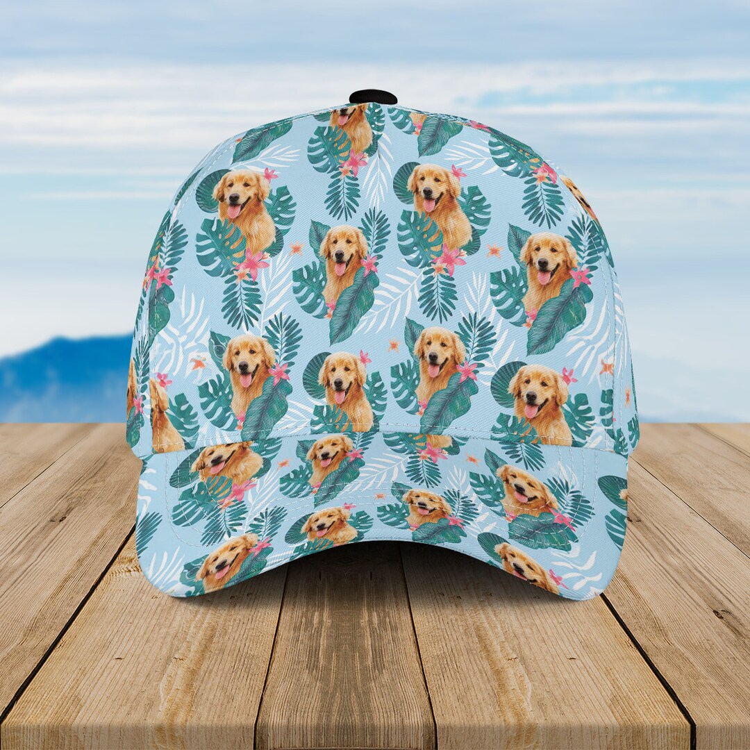 Custom Photo Funny Pet Face Classic Cap, Summer Tropical Trucker Hat ...