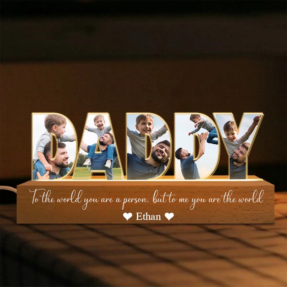 Personalized Papa Acrylic LED Night Light, Custom Photo Papa and Kids ...