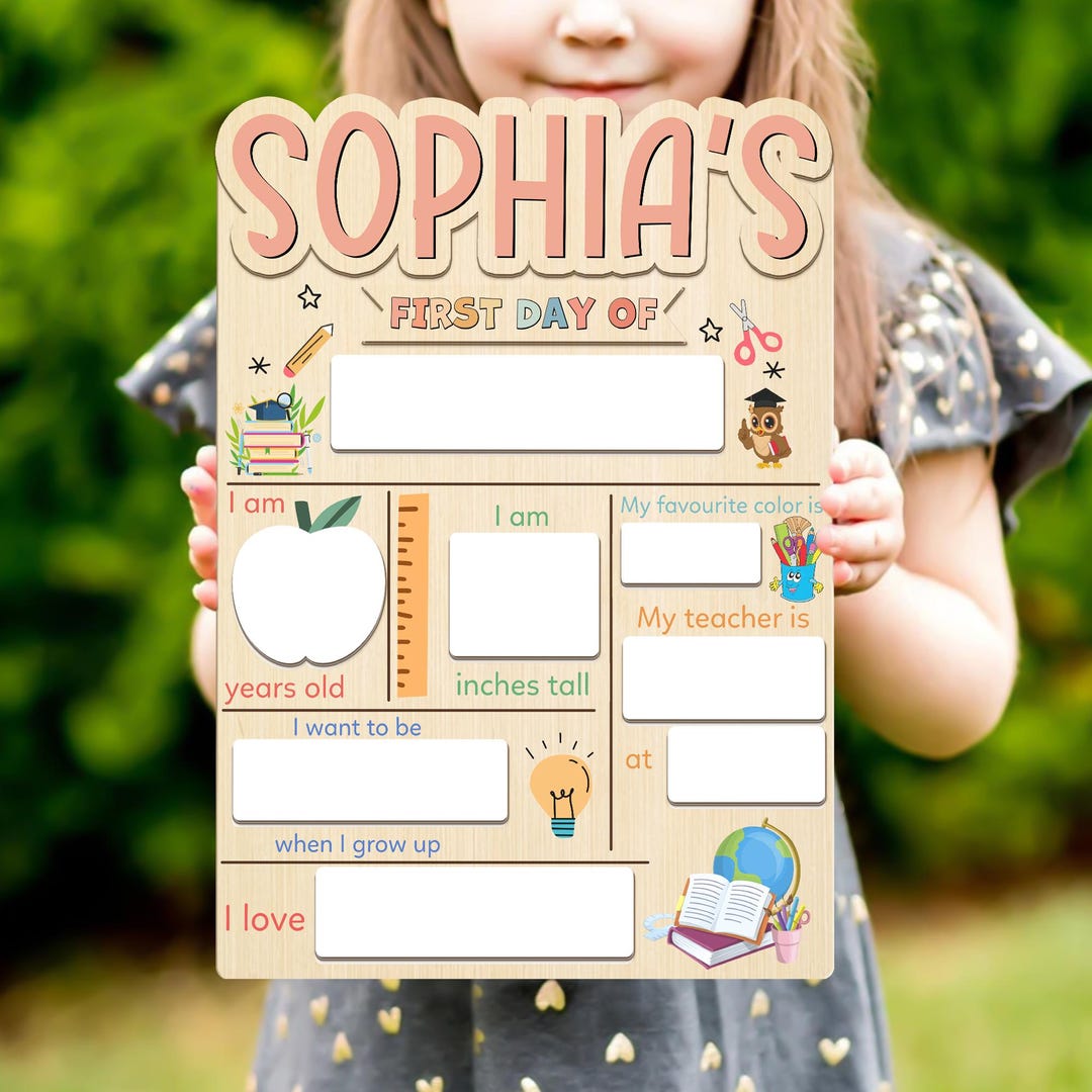 Personalized First Day School Sign, 1st Day of School Wooden Sign ...