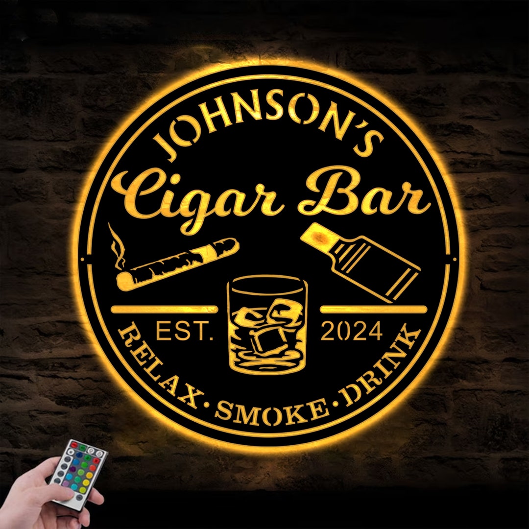 Custom Cigar and Whiskey Sign for Bar or Lounge, Custom Name Bar Metal ...