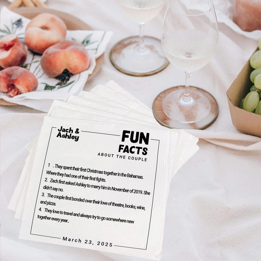 Custom Fun Facts Napkins, Custom Wedding Party Napkins,foil Print Fun ...