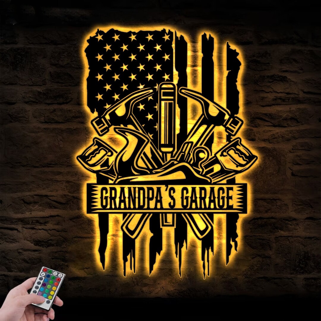 Personalized Grandpa's Garage Sign Wall Art LED Garage, Tool Sign for ...