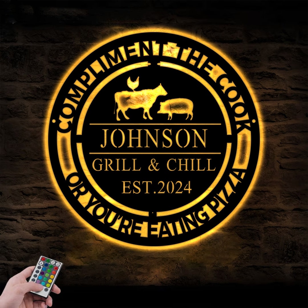Personalized BBQ Smokehouse Metal Sign With Led Lights, Backyard BBQ ...
