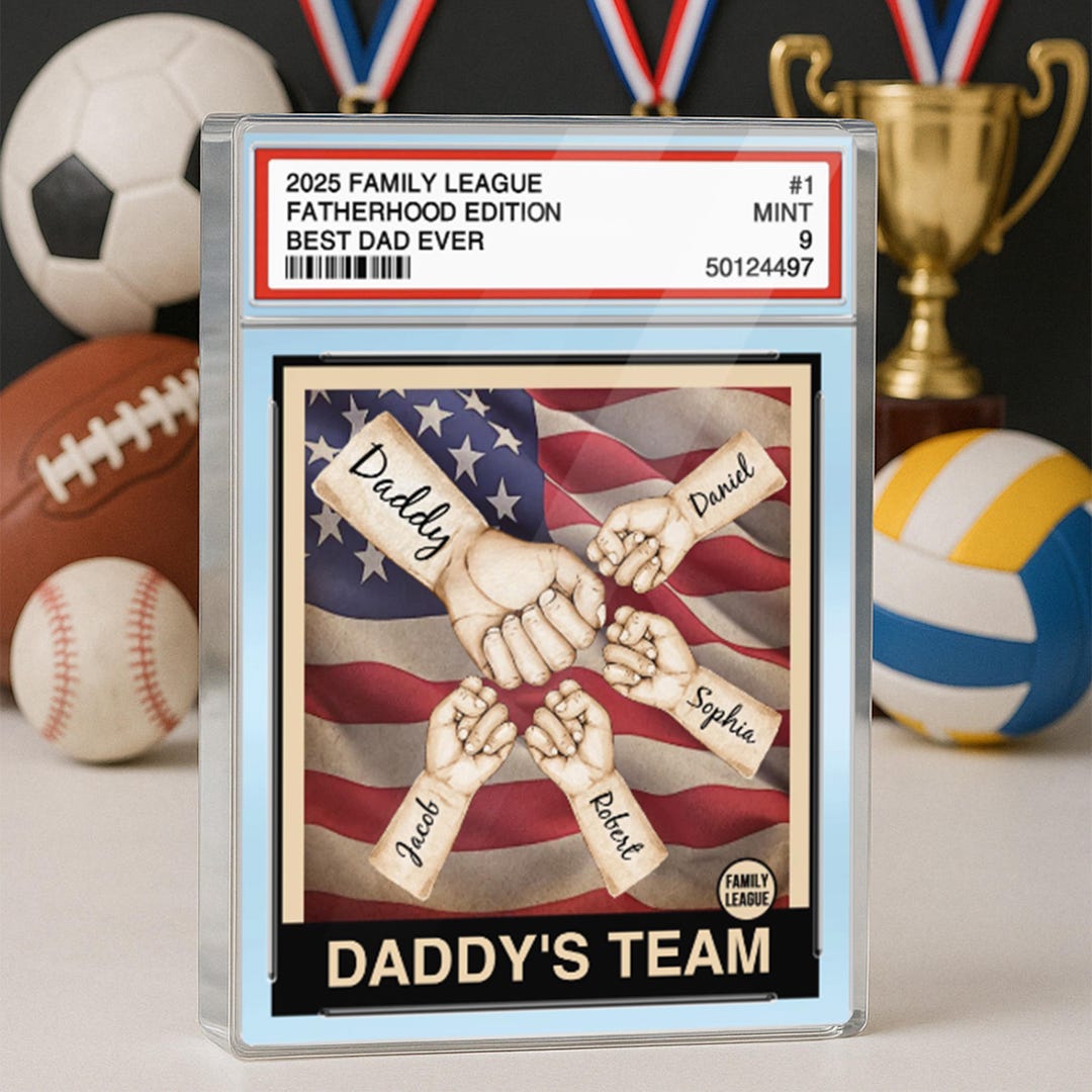 Daddy's Team Dad & Kids Fist Bumps Trading Card Style Personalized ...