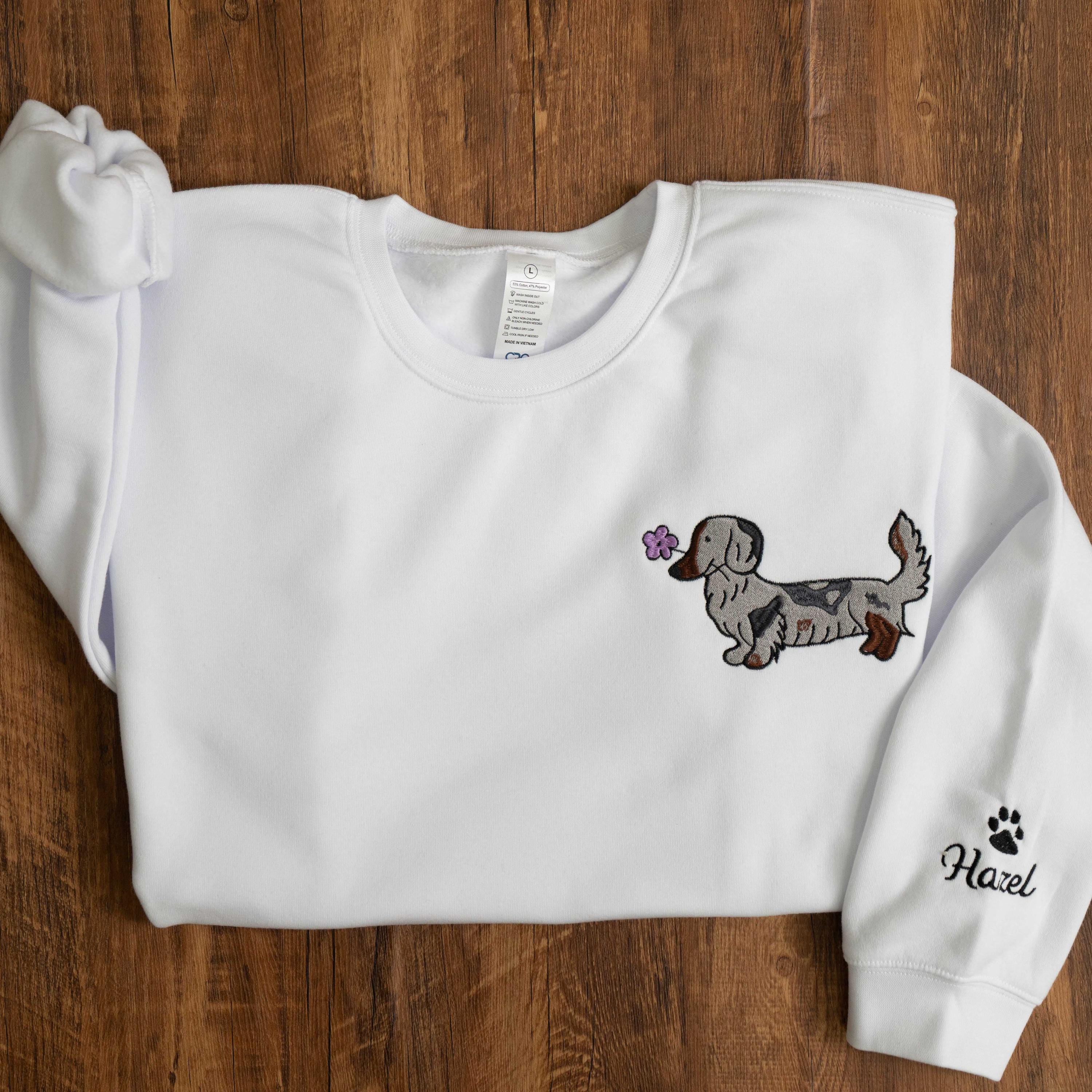 Custom Embroidered Dachshund Sweatshirt With Dog Name on Sleeve ...