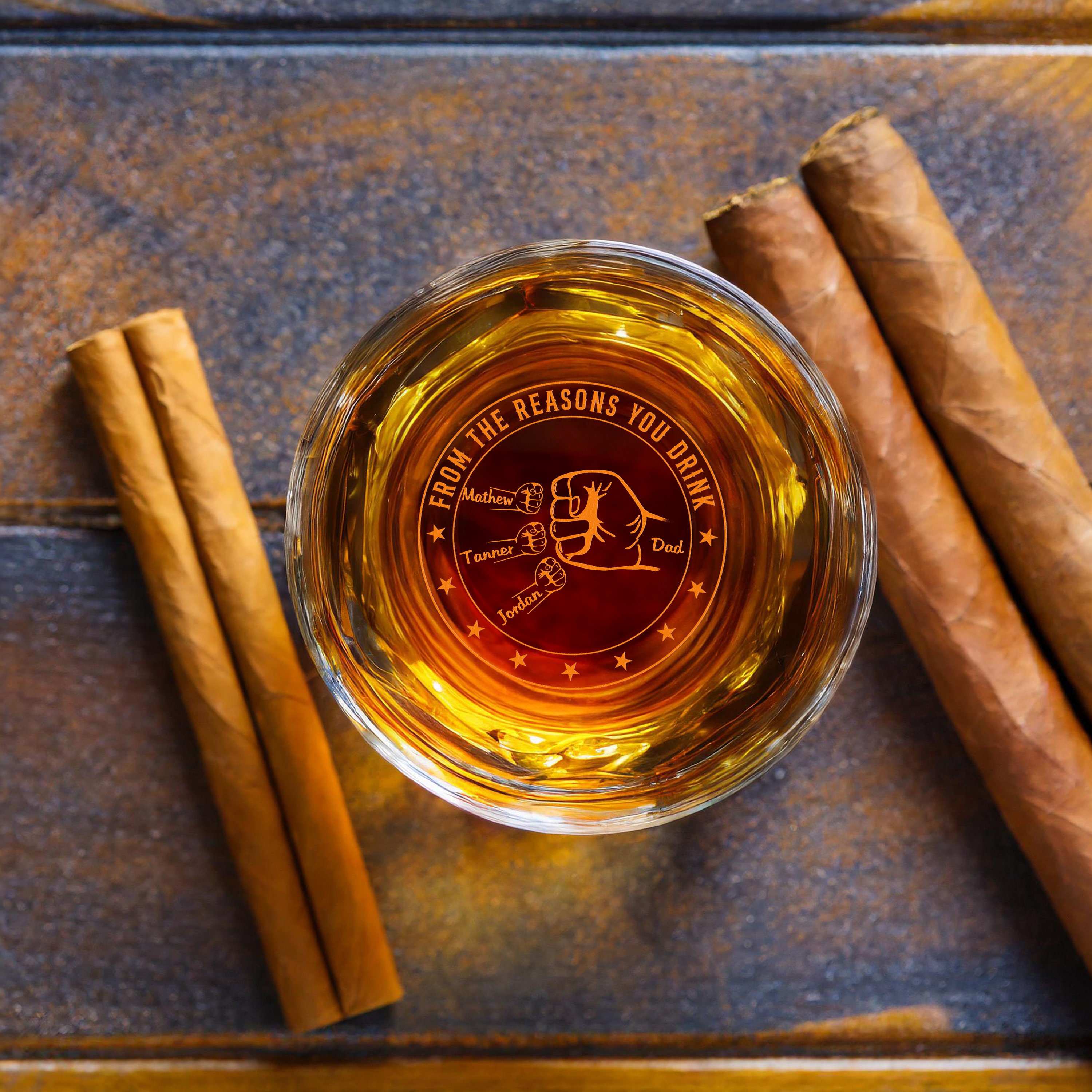 Custom to Dad Whiskey Glass, From the Reasons You Drink, Dad and Kids ...