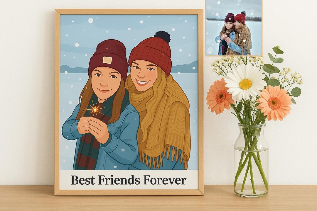 Best Friend Cartoon Portrait - Custom Friendship Gift, Birthday Gift ...