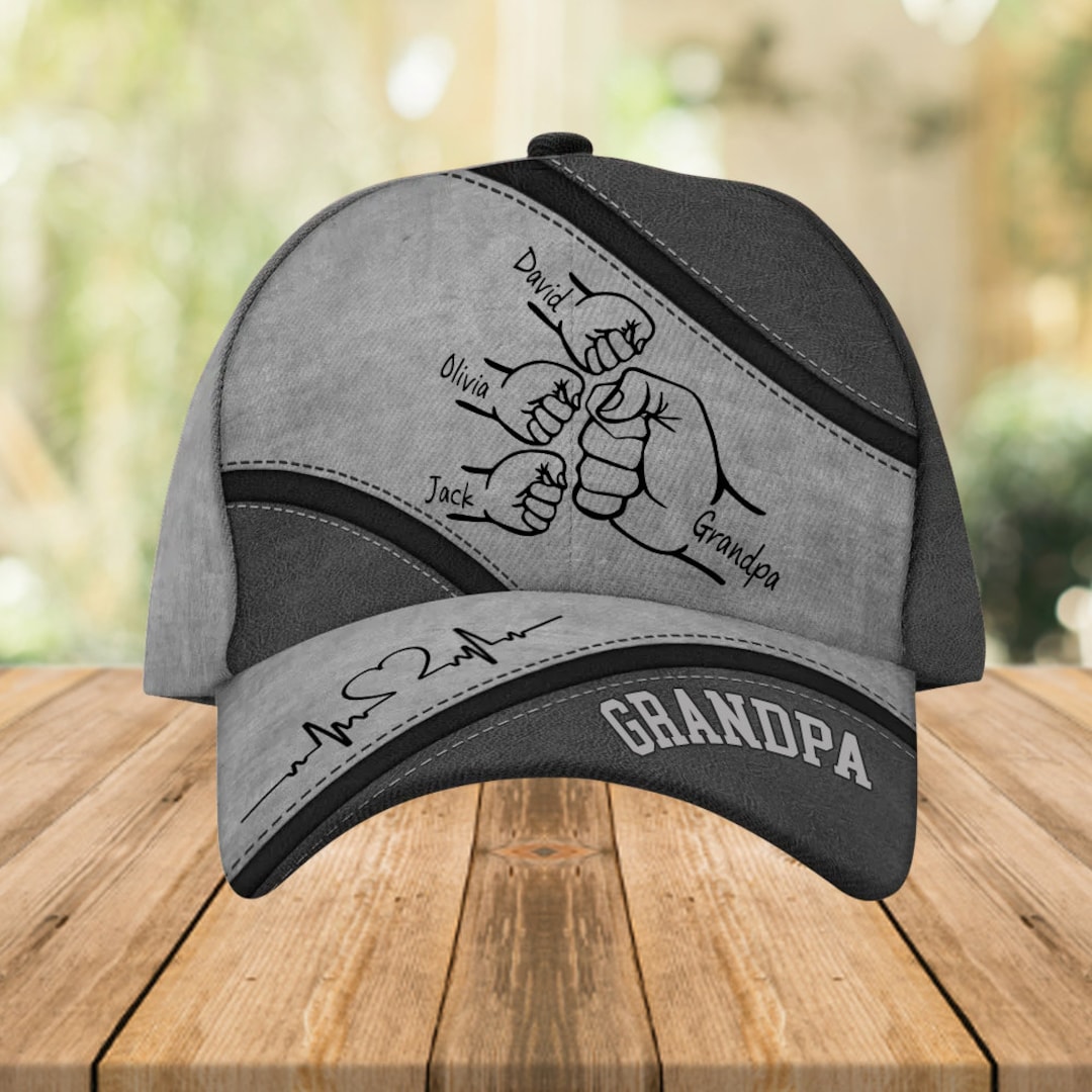 Custom Grandpa Fist Bump Cap, Personalized Papa Cap With Kid Names, Dad ...
