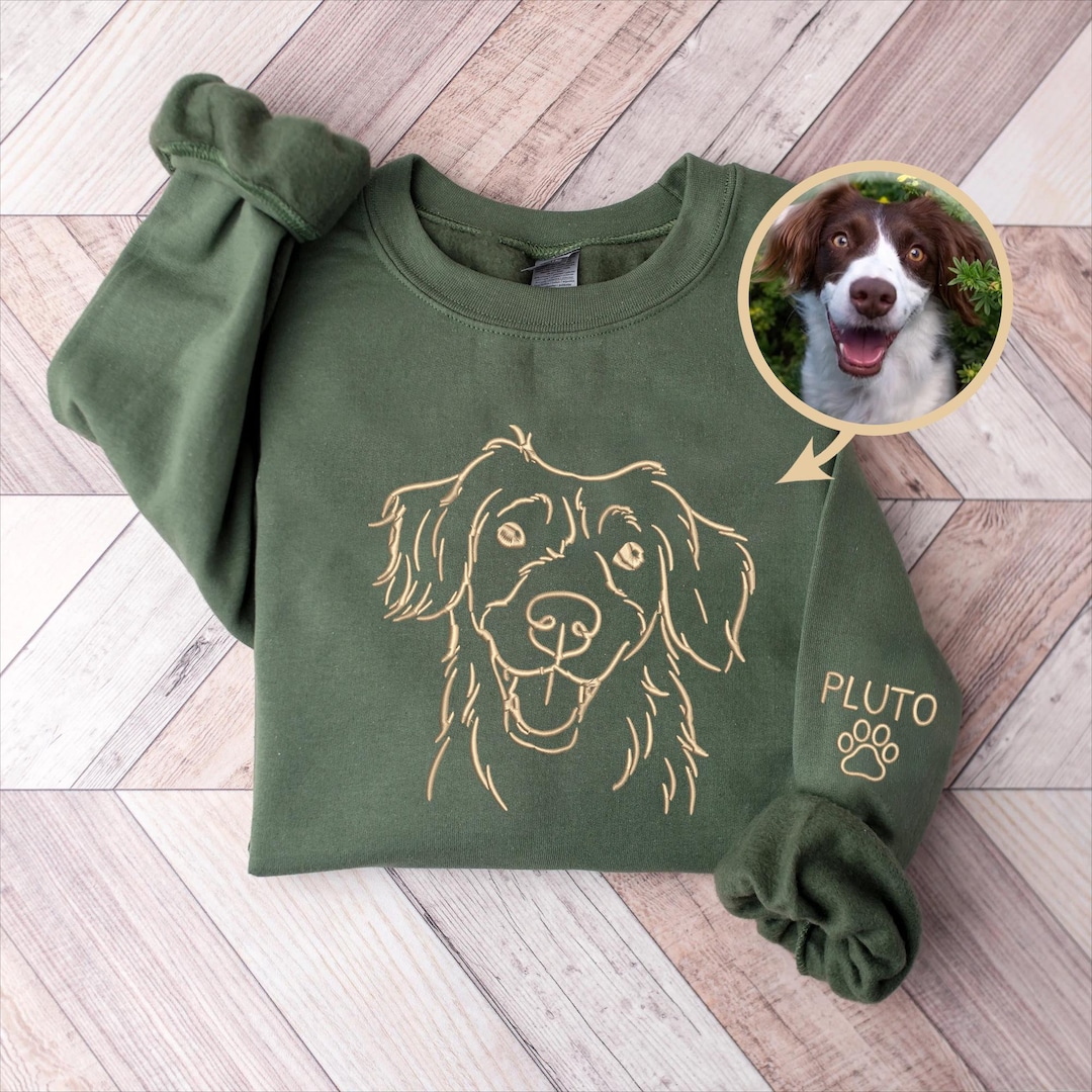 Personalized Dog Portrait Outline Embroidered Sweatshirt, Custom Pet ...