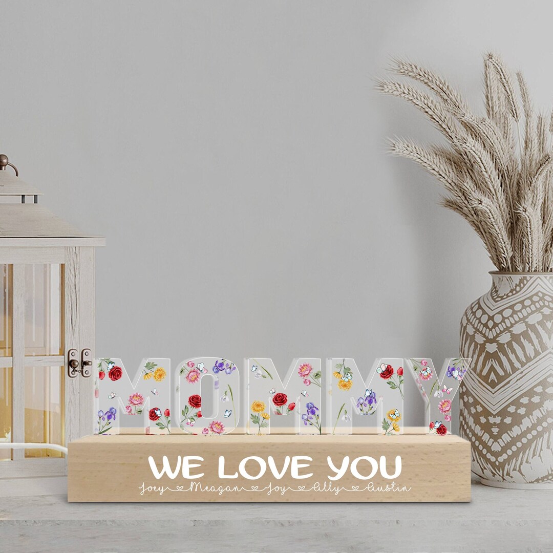 Custom Birth Month Flower Mommy Night Light, Mom Led Lamp, Mothers Day ...
