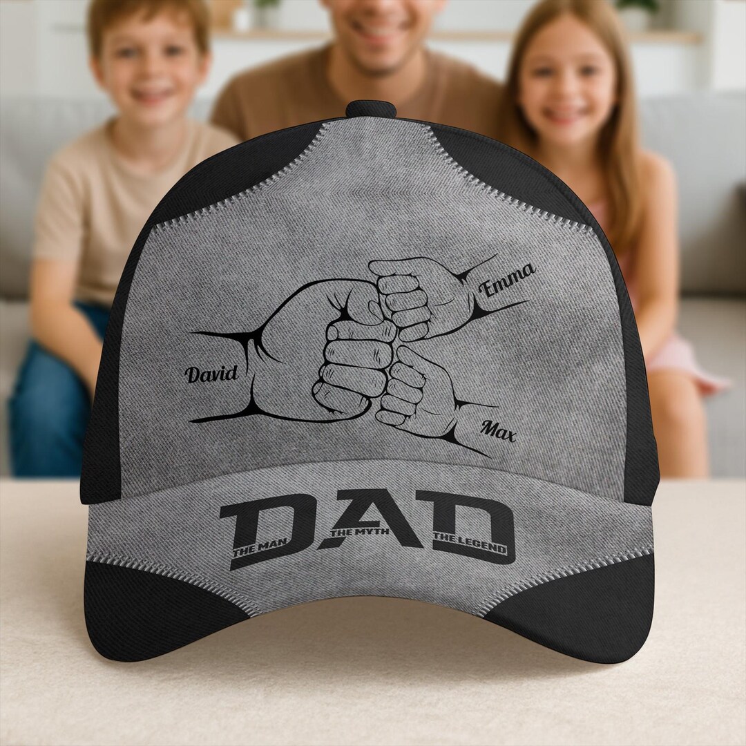 Custom Dad Fist Bump Cap, Personalized Grandpa Cap With Kid Names, Dad ...