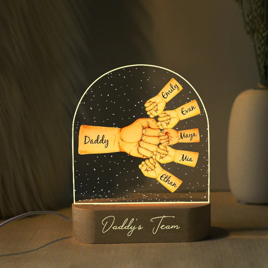 Custom Daddy's Team Fist Bump 3D Led Light Wooden Base, Fist Bump ...